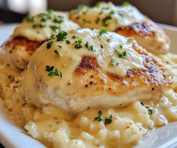 Cheesy Garlic Chicken and Rice Bake with Parmesan Cream Sauce ...
